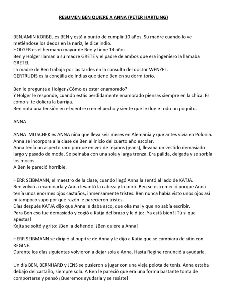 Resumen de "Ben quiere a Anna" | PDF