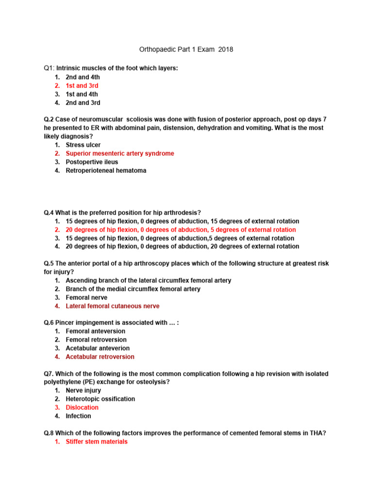 Orthopaedic MCQ | Download Free PDF | Hip | Anatomical Terms Of Location