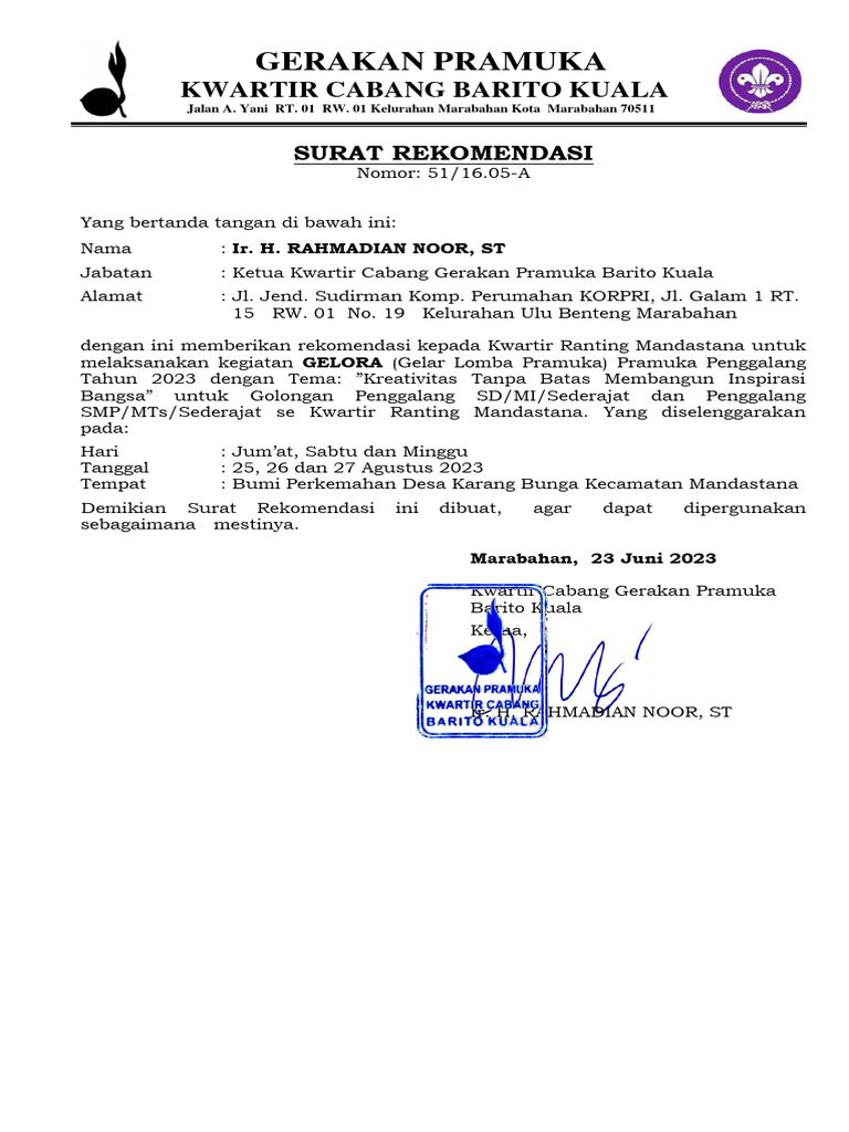 Rekomendasi Kwarran Mandastana 2023 | PDF