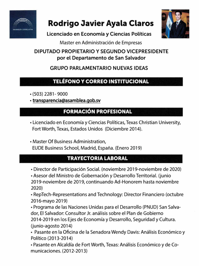 Perfil Público Diputado Rodrigo Javier Ayala Claros | PDF | Gobierno ...