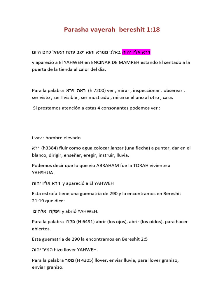 Parasha Vayerah Bereshit 1 | PDF | Yahvé | Contenido bíblico