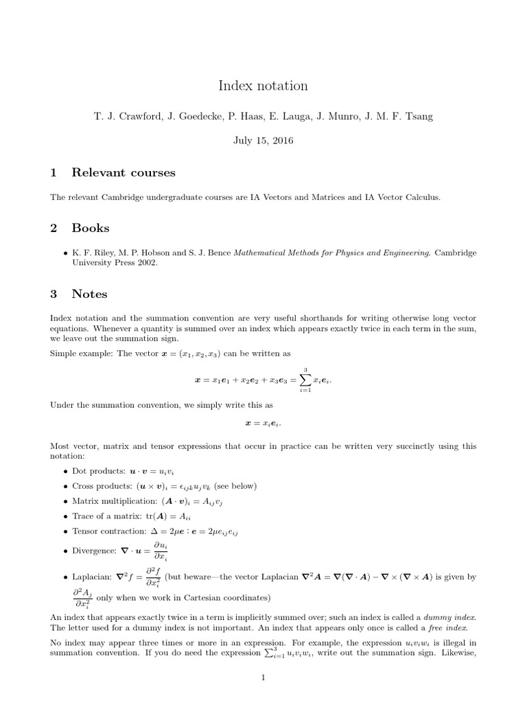 Index Notation Pdf Euclidean Vector Theoretical Physics