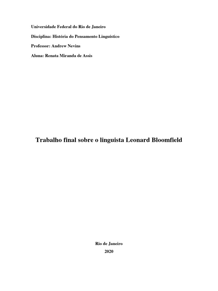 Biografia de Leonard Bloomfield | PDF | Linguística | Psicologia