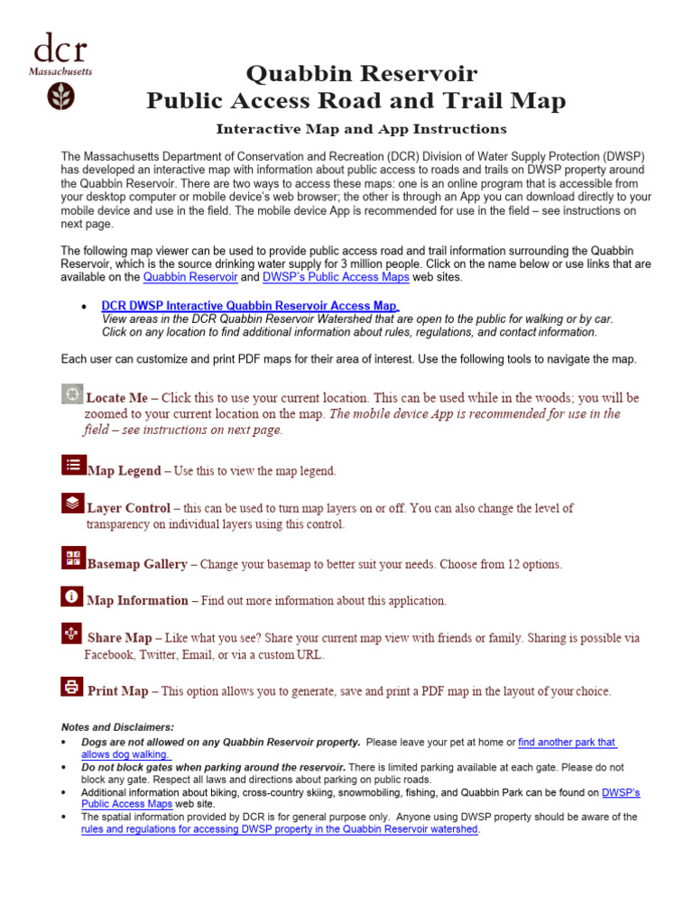 Quabbin Reservoir Public Access Road and Trail Map | PDF | Mobile App ...