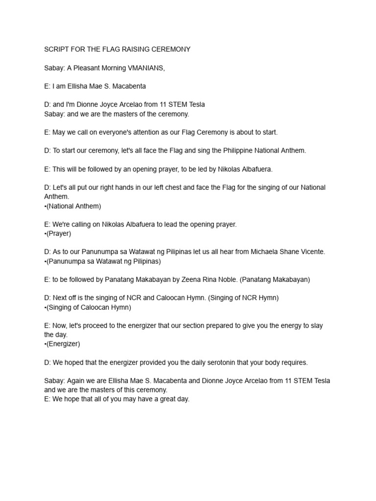 Flag Raising Ceremony Script | PDF
