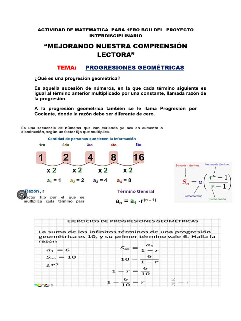 ACTIVIDAD DE MATEMATICA PARA 1ERO BGU DEL PROYECTO INTERDISCIPLINARIO | PDF