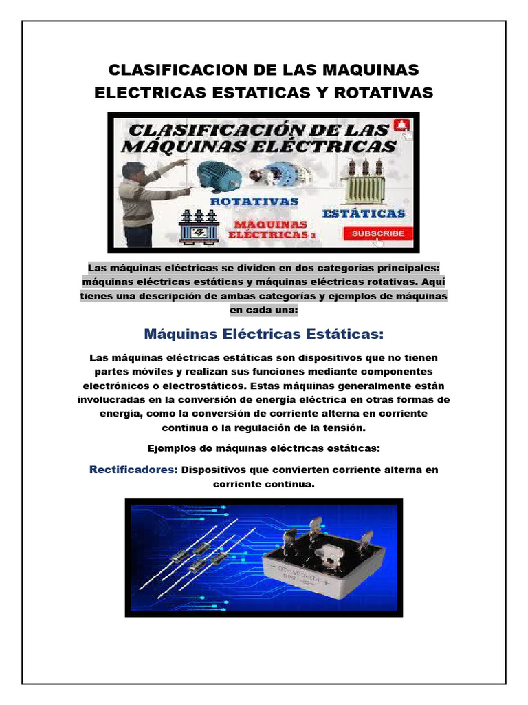 Clasificacion de Las Maquinas Electricas Estaticas y Rotativas | PDF | Motor eléctrico ...