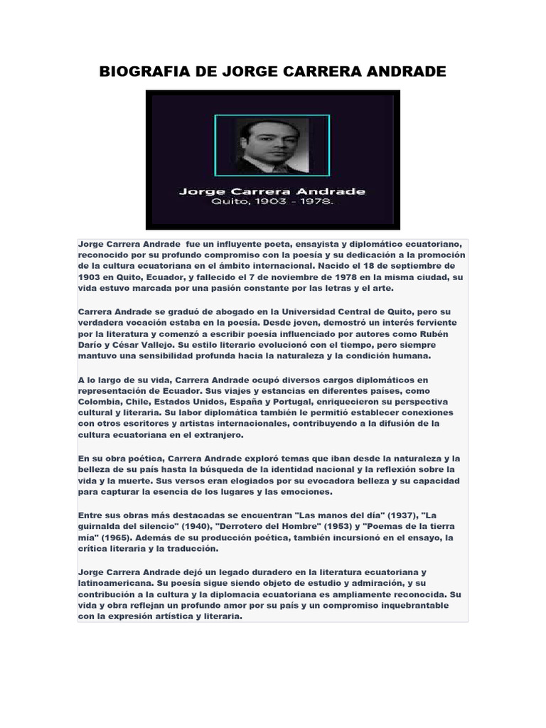 BIOGRAFIA DE JORGE CARRERA ANDRADE | PDF