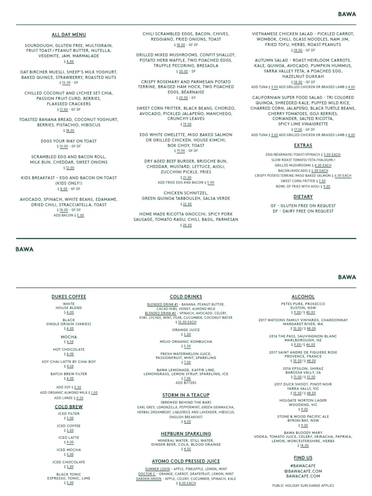 BAWACAFE Menu Card A4 SCREEN | PDF | Bacon | Hamburgers