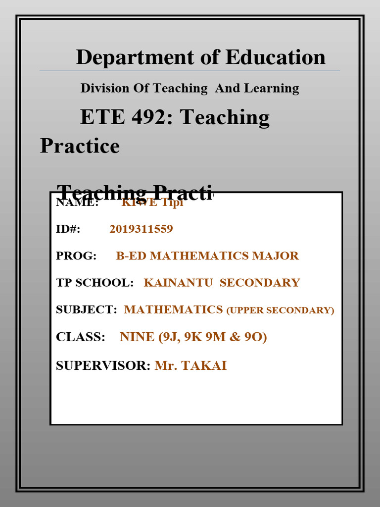 Teaching Practice Report | PDF | Teachers | Classroom