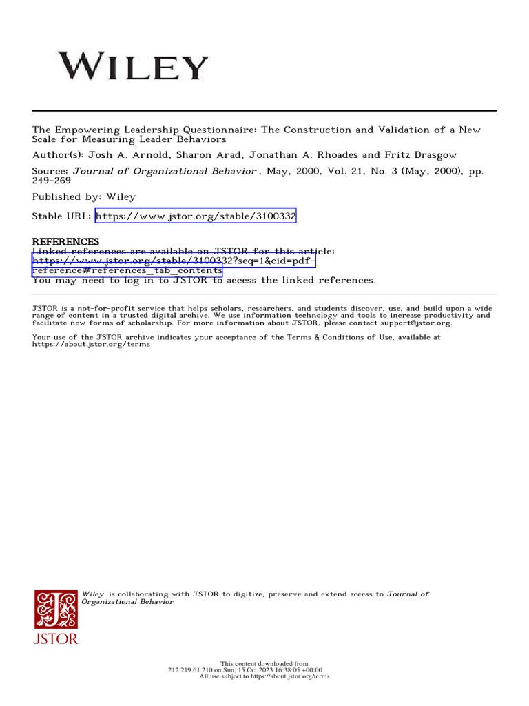 The Empowering Leadership Questionnaire: The Construction and ...