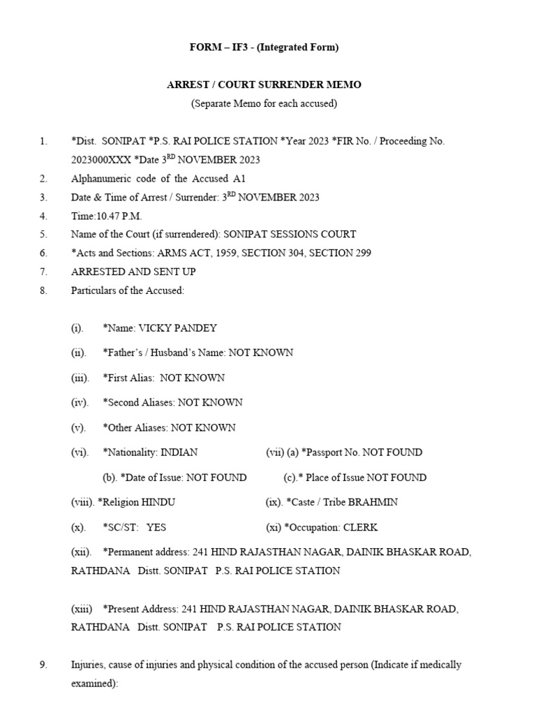 Arrest Memo (Sample) | PDF | Crimes | Crime & Violence