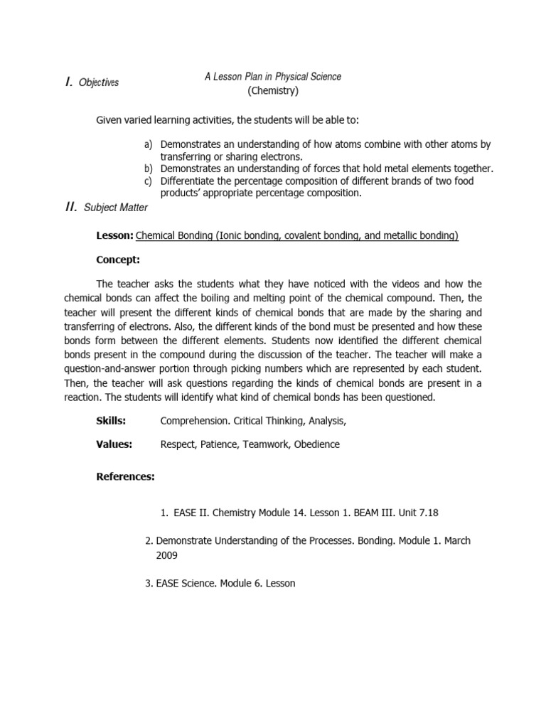 Chemical Bonding Lesson Plan | PDF | Chemical Bond | Chemical Compounds