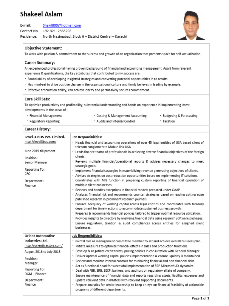 Shakeel Aslam-CV | PDF | Accounting | Internal Control