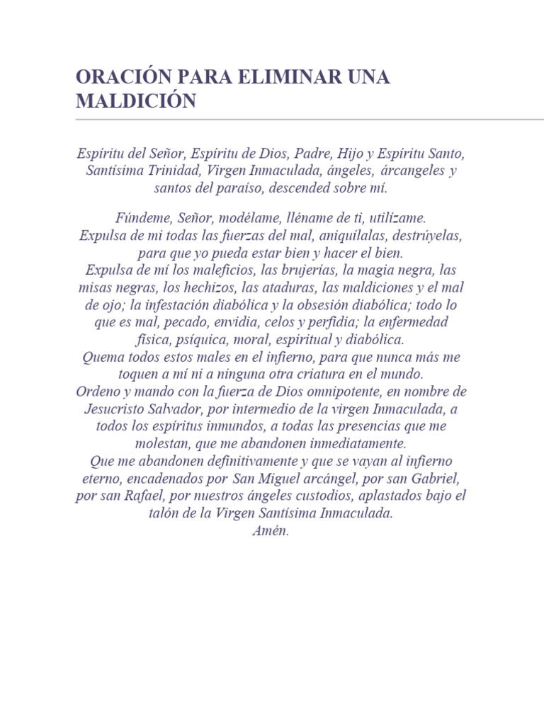 ORACIÓN PARA ELIMINAR UNA MALDICIÓN | PDF ORACIÓN PARA ELIMINAR UNA MALDICIÓN | PDF