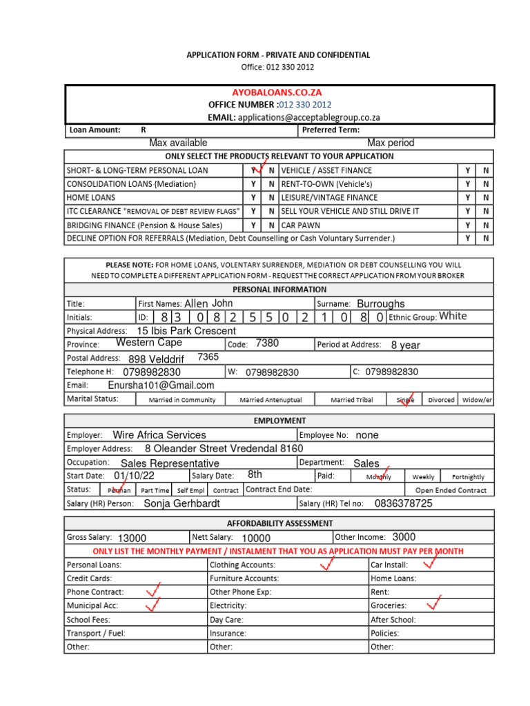Ayobaloans Application Form Signed | PDF | Loans | Debt