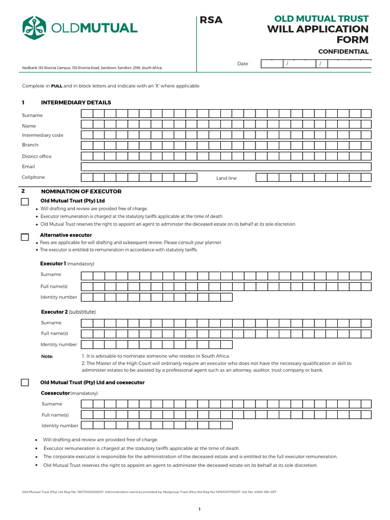 Will Application Form - Old Mutual Trust Editable_25_0_0 | PDF | Trust ...