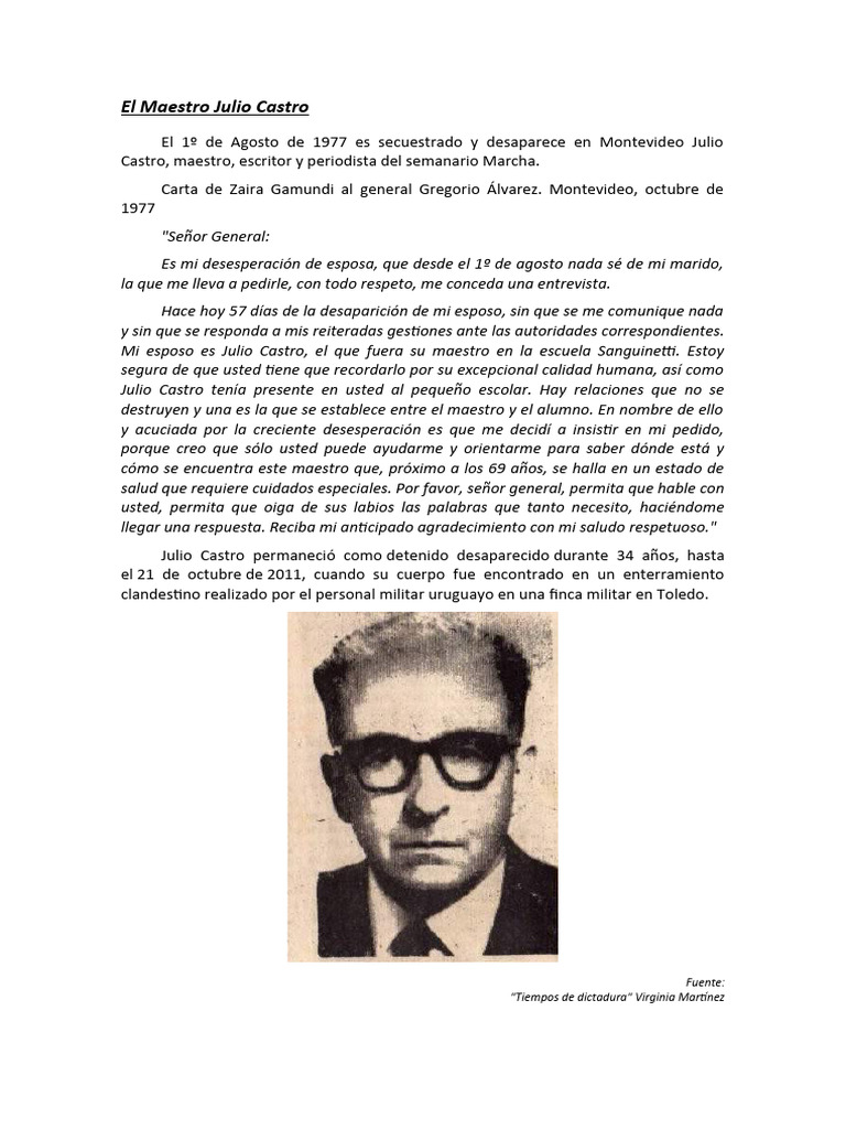 Texto 2 - Julio Castro (1) Dictadura Uruguaya | PDF