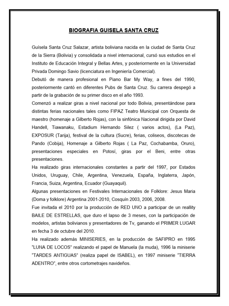 Biografía de Guísela Santa Cruz | PDF | Bolivia | Entretenimiento