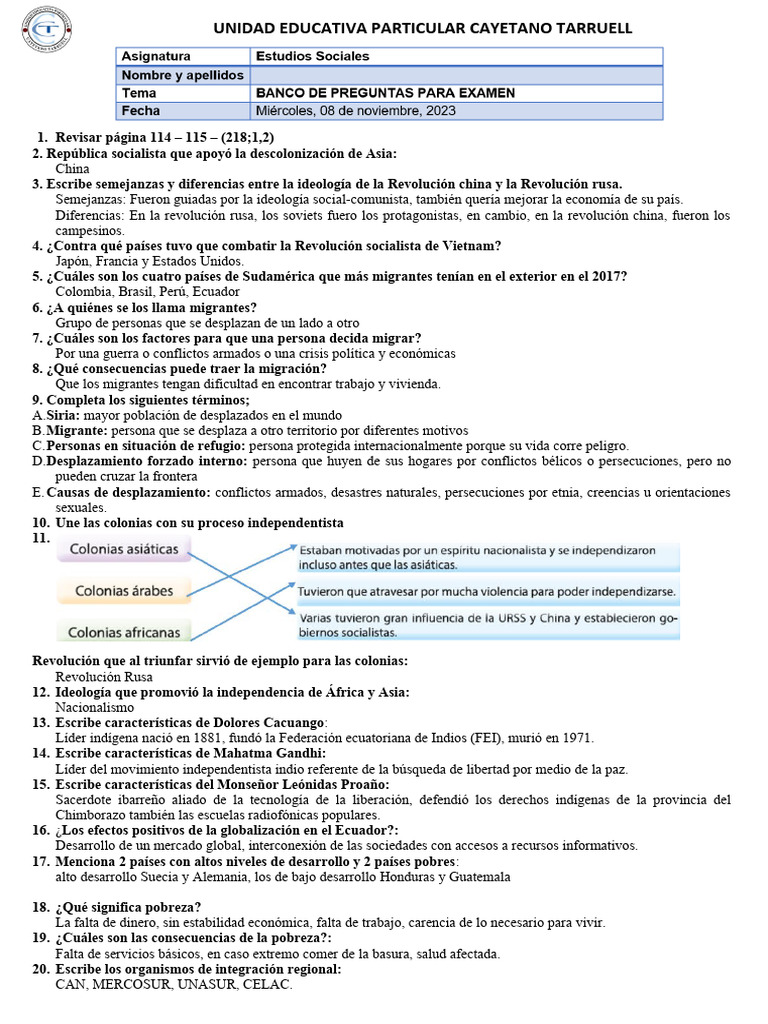 BANCO DE PREGUNTAS 10 EESS Examen | PDF | Migración humana | Pobreza