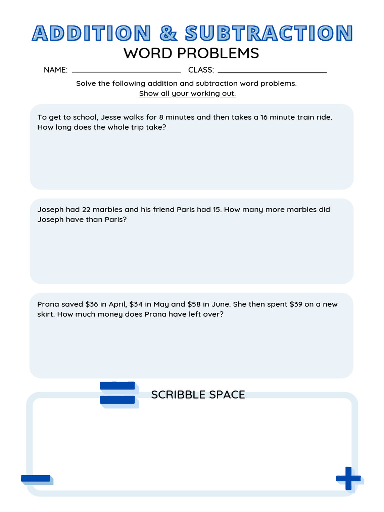 Addition and Subtraction Word Problems | PDF