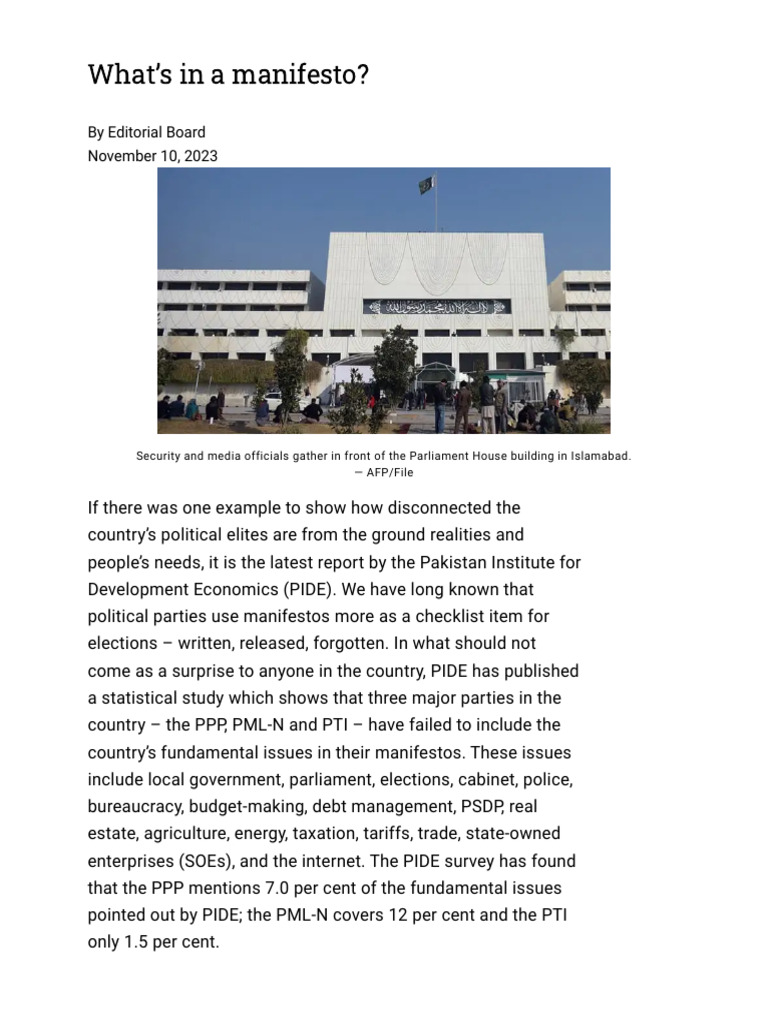 What's in A Manifesto | PDF | Political Science | Elections