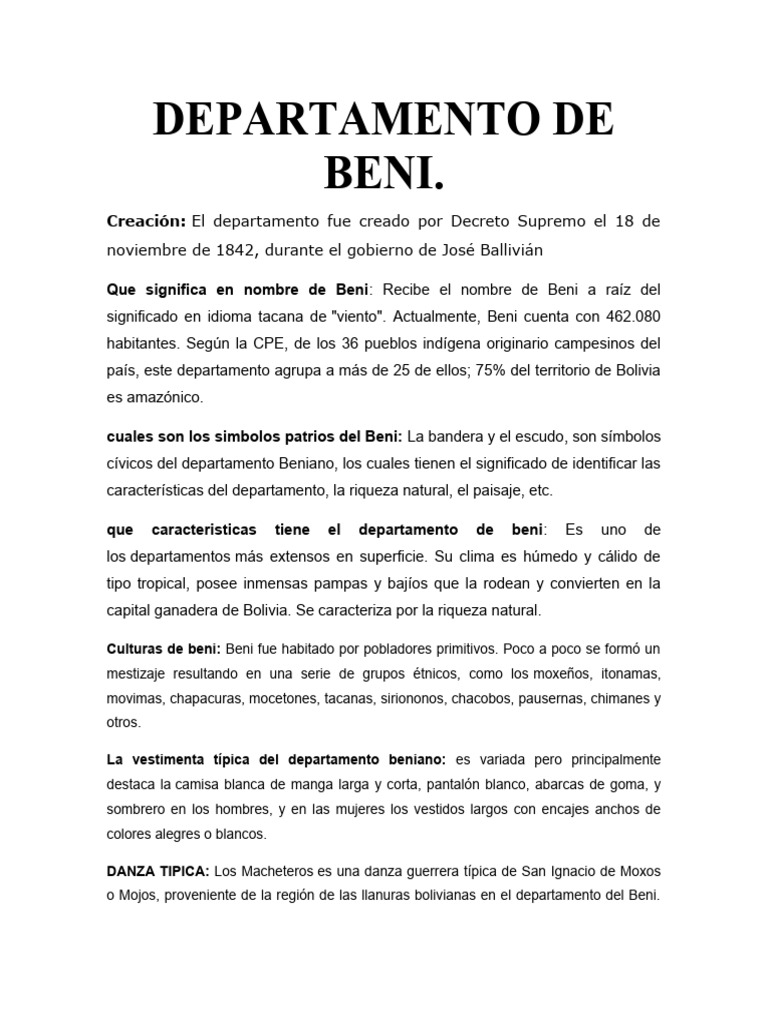 Departamento de Beni | PDF | Bolivia | Ciencias de la Tierra