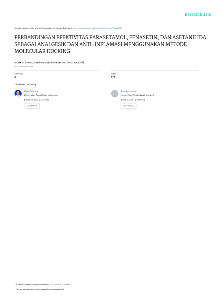 Perbandingan Efektivitas Parasetamol, Fenasetin, Dan Asetanilida ...