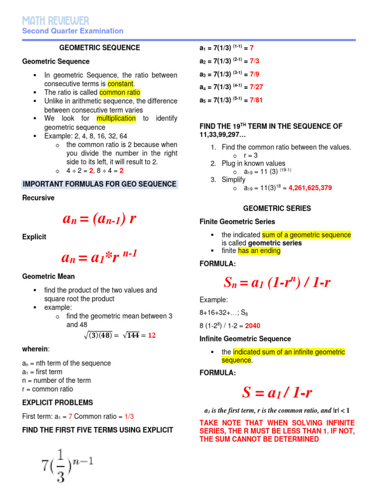 REVIEWER-IN-MATH-2ND-QUARTER | PDF | Sequence | Mean