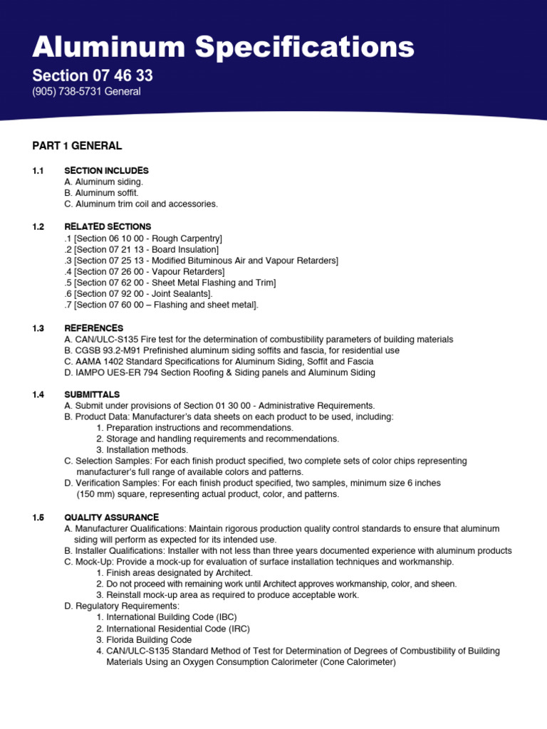 Aluminum Siding & Soffit Specs | PDF | Specification (Technical ...