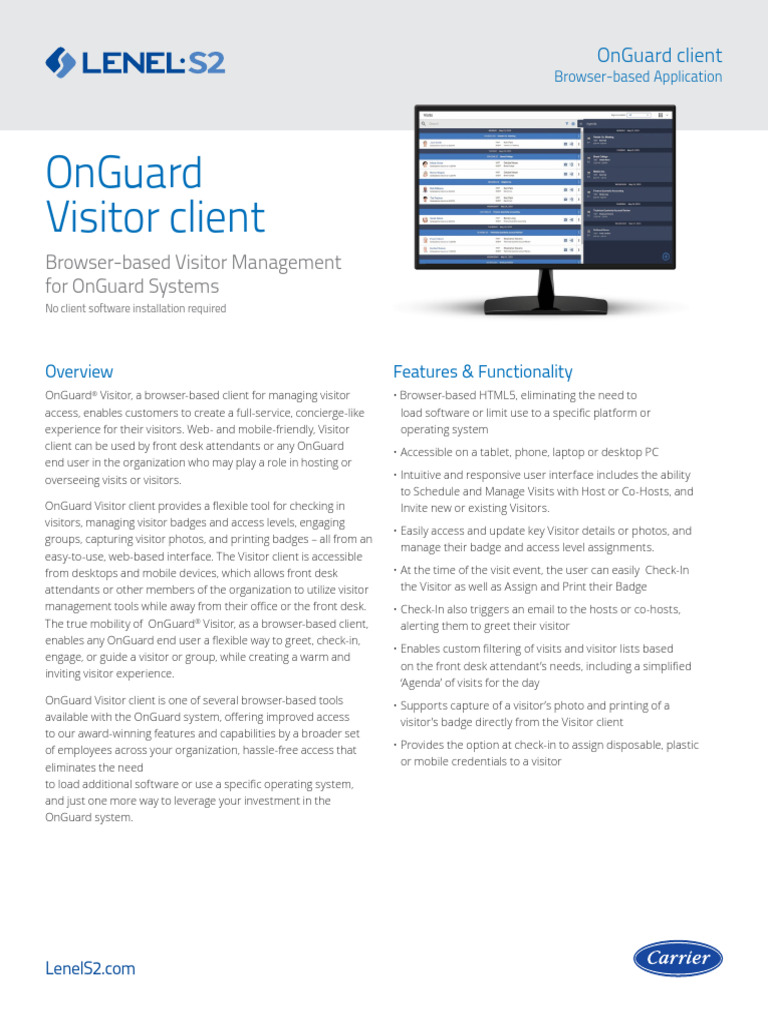 OnGuard Visitor Client Datasheet 06152023 tcm841-145969 | PDF | Web Application | Computing