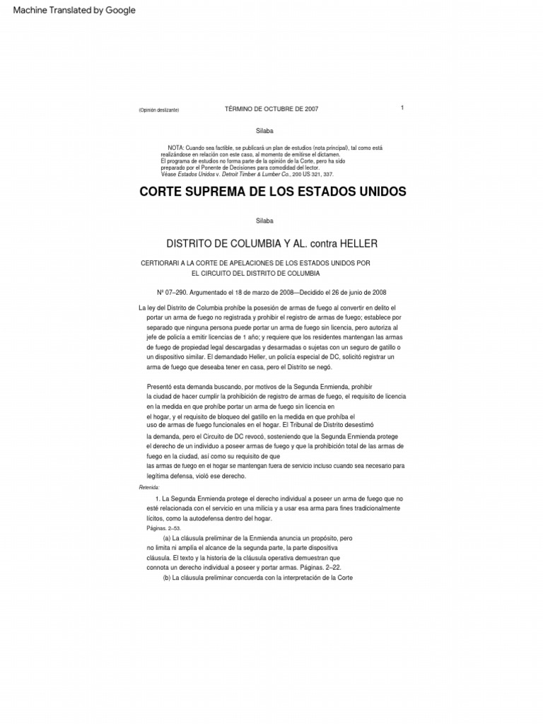 Segunda Enmienda: Caso DC v. Heller | PDF | Segunda Enmienda a la ...