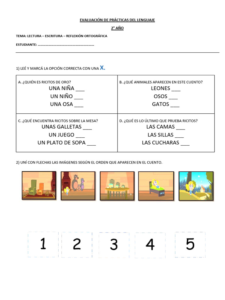 Evaluacion Ricitos de Oro 2do Año | PDF