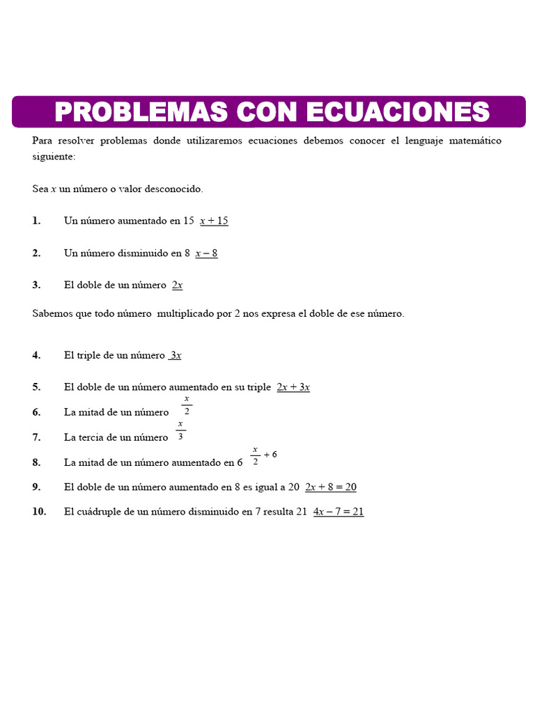 Problemas-con-Ecuaciones-para-Cuarto-de-Primaria | PDF