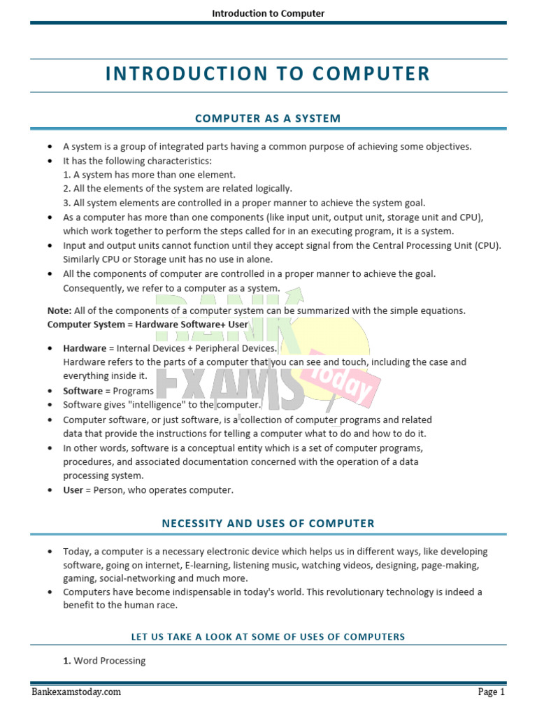 Introduction of Computer | PDF | Random Access Memory | Personal Computers