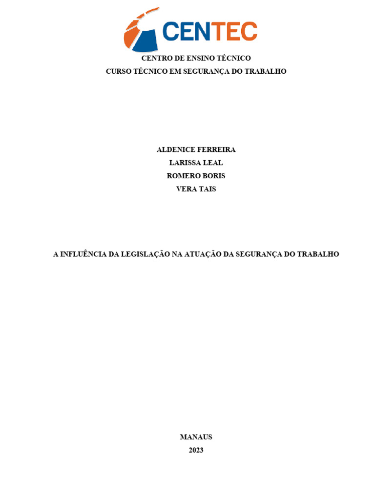 Modelo de Trabalho - Centec | PDF | Engenharia | Segurança e saúde ...