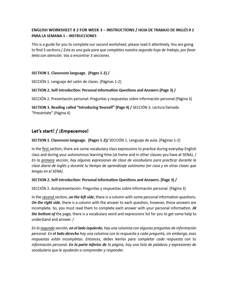 English Worksheet 2 - Activity 3 Week 3 CNCA | PDF