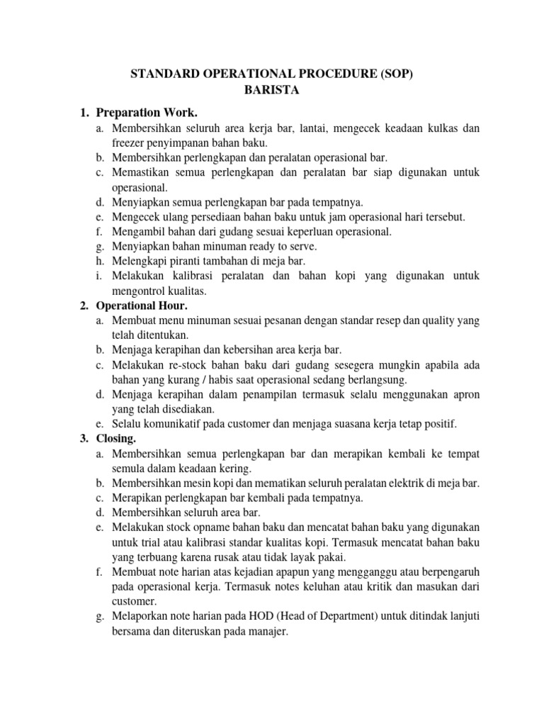 SOP Dan Job Desk Pandava Maen | PDF