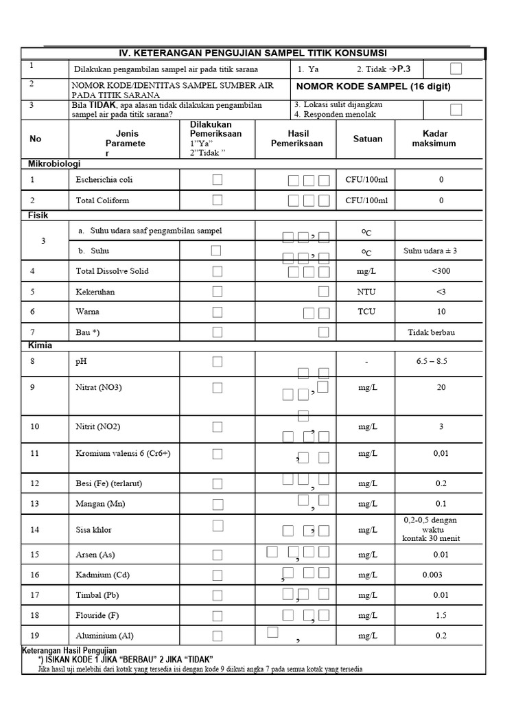 Format Pengisian Sampel SKAM RT Puskesmas Kotaraja | PDF