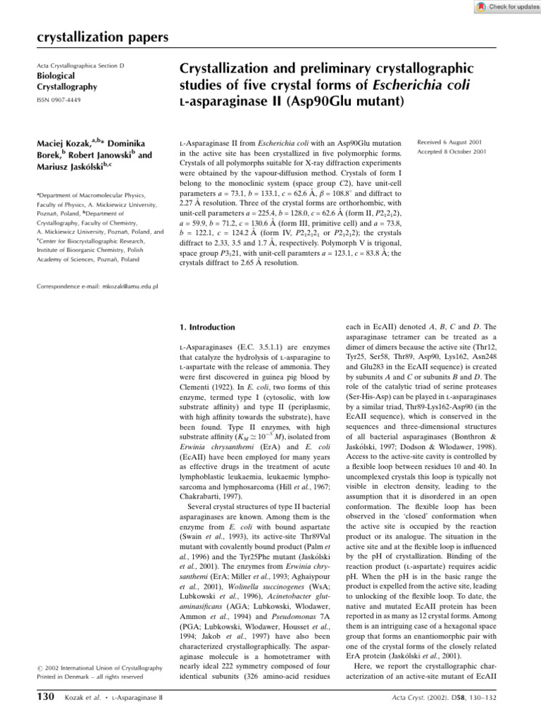 Acta Crystallographica Section D - 2004 - Kozak - Crystallization and ...