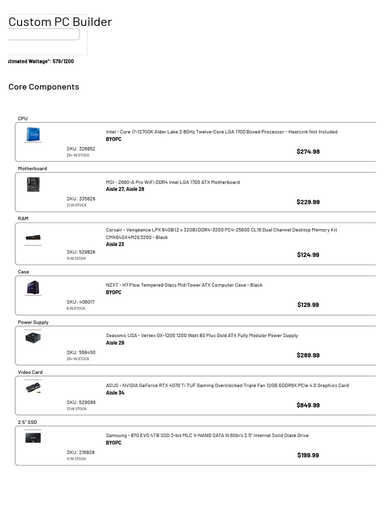 Custom PC Builder: Core Components | PDF | Solid State Drive | Computer Science