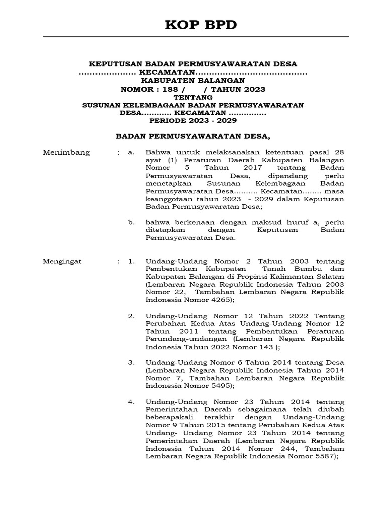 FORMAT SK KELEMBAGAAN BPD Desa | PDF