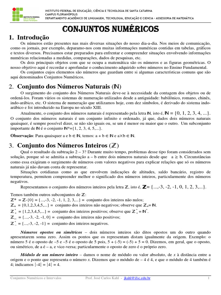 Conjuntos Númericos e Intervalos | PDF | Números | Número real