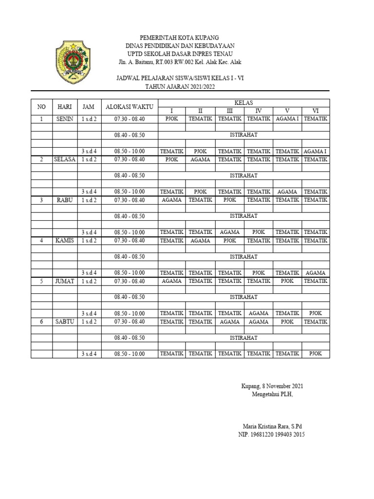 Jadwal Pelajaran | PDF