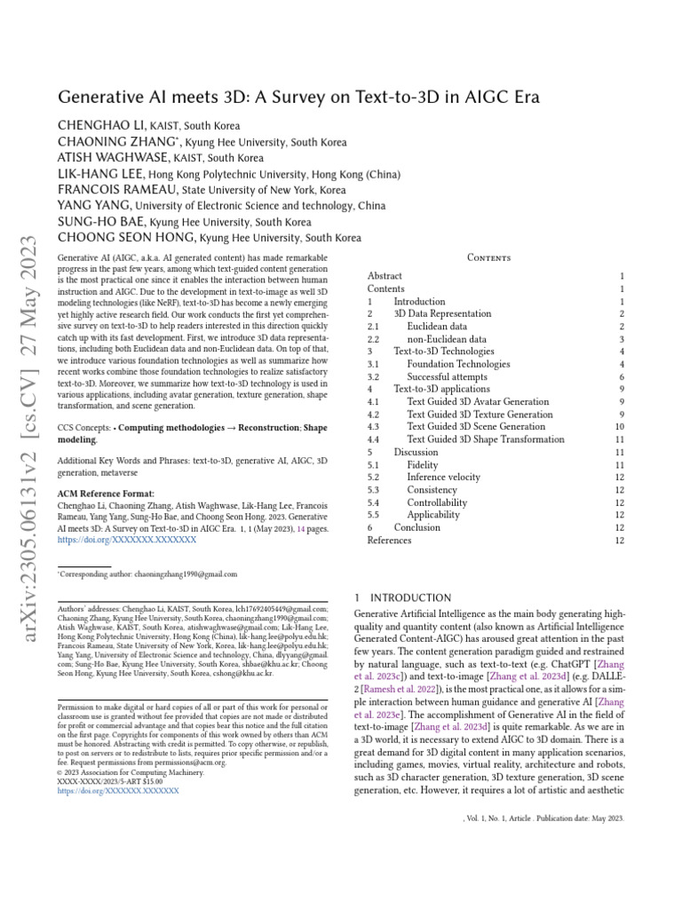 Generative AI Meets 3D: A Survey On Text-to-3D in AIGC Era | PDF | 3 D Computer Graphics | Voxel