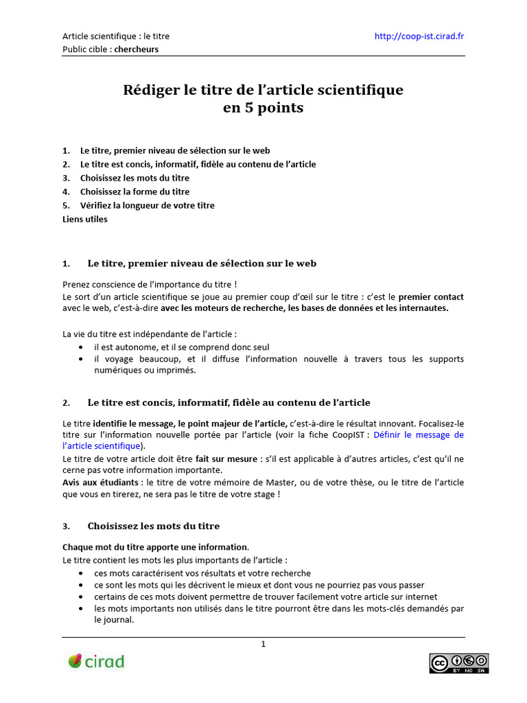 Rédiger un titre scientifique efficace | PDF | Publication académique ...