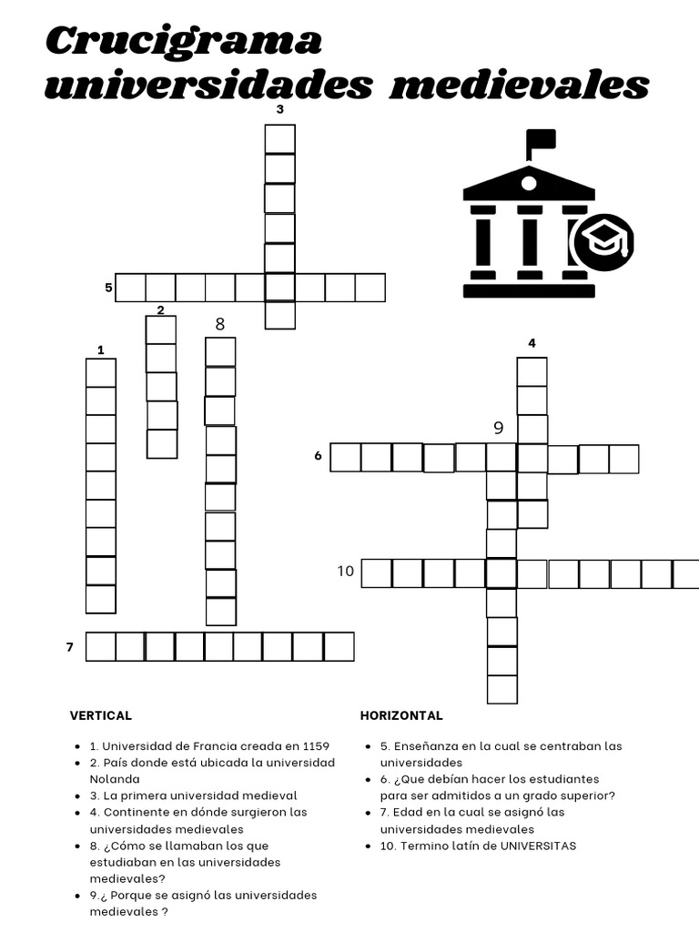 Crucigrama sobre universidades medievales | PDF