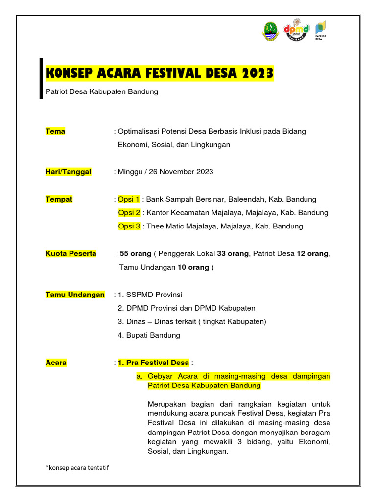 Konsep Acara Festival Desa Kabupaten Bandung 2023 | PDF