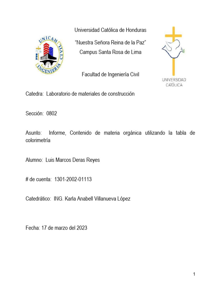 Informe, Contenido de materia orgánica utilizando la tabla de ...