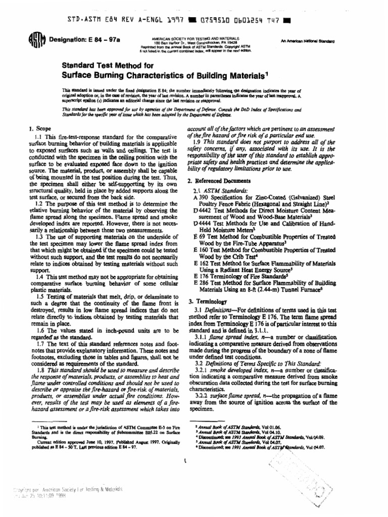 Astm-E84 1997 | PDF | Gases | Refractory